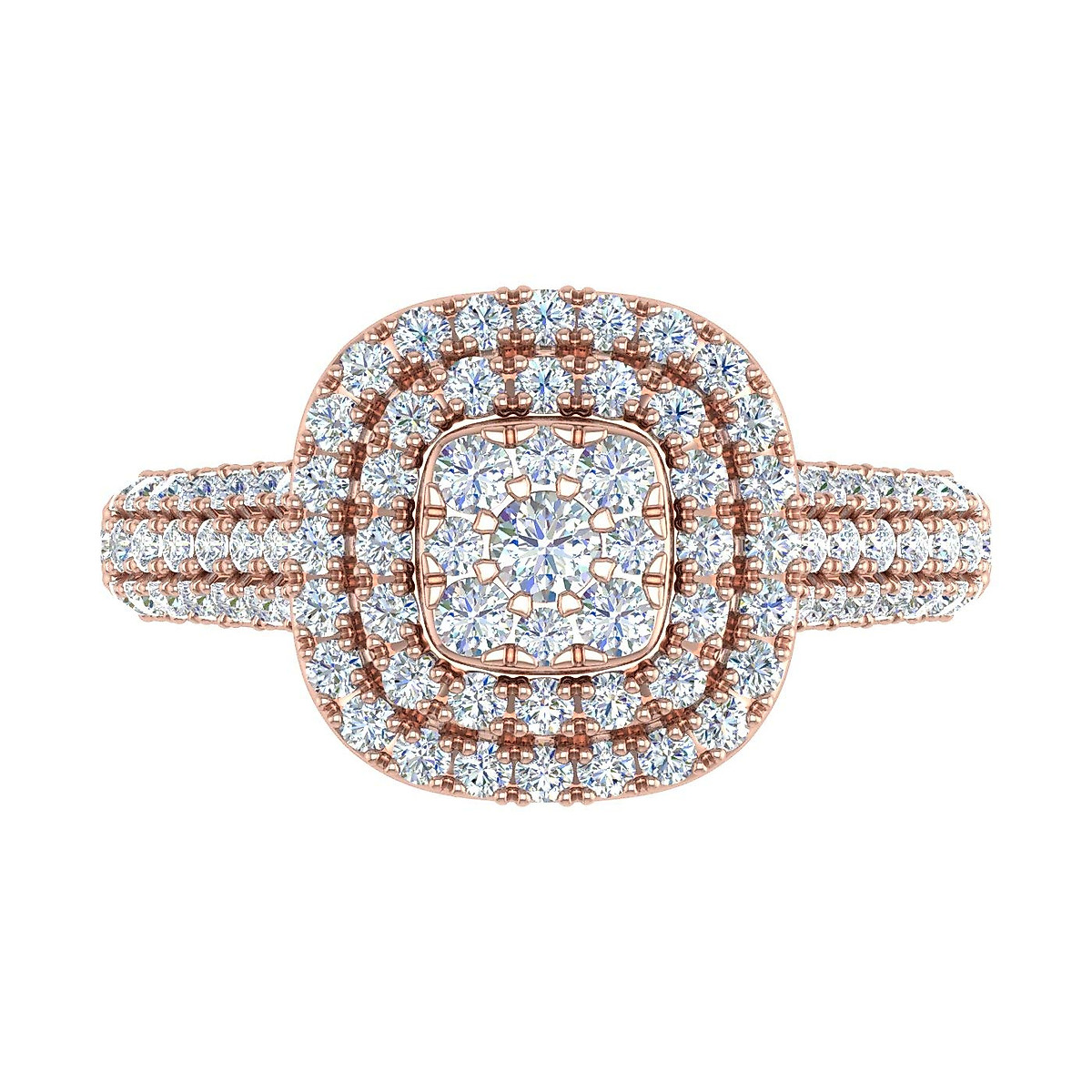 1 Carat Cushion Shape Halo Diamond Engagement Ring in 14K Rose Gold (Ring Size 7)