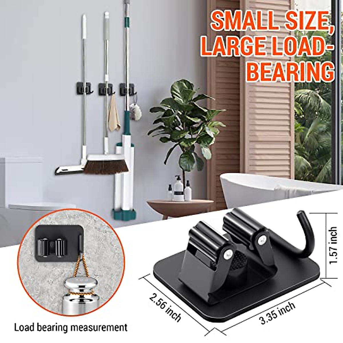 Batur Broom Holder Wall Mount, 4 Pack Super Anti-Slip Broom Holder, Mop and Broom Holder Wall Mount, Self Adhesive Broom Organizer Hanger Gripper for Bathroom, Kitchen, Laundry Room Storage, Black