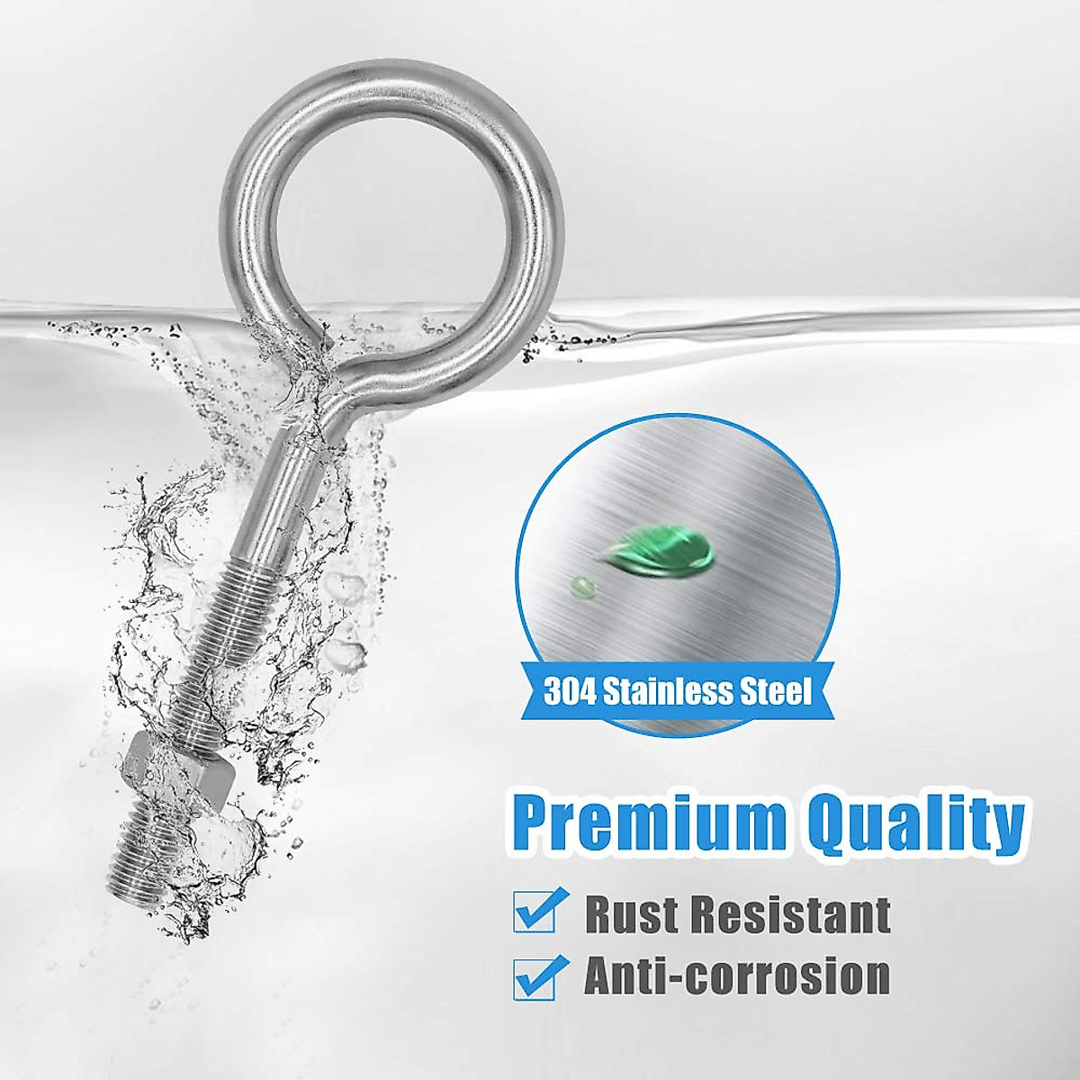 Stainless Steel Eyebolts with Nuts,4 Pcs 3/8 x 5 inch Long Heavy Duty Threaded Eye Bolts for tie-Downs, Lifting and securing Cables Wires