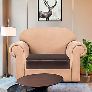 Faux Leather Couch Cushion Covers, Waterproof Sofa Cushion Slipcovers, Elastic RV Chair Seat Covers for Settee Seater, PU Leather Sofa Slipcovers Replacement Living Room (Chair Cushion, Chocolate)