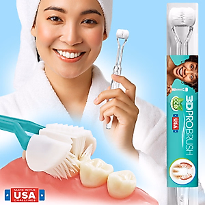 3D PRO BRUSH | NEW Crystal Clear 3-Sided Toothbrush | 3X Triple Clean + Soft Gum Massage | Built-In Tongue Scraper | Sustainable Eco-Friendly Design | Kids Adults Braces Travel | MADE IN USA