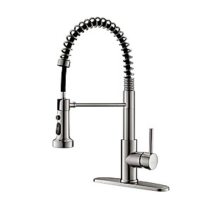 RULIA Kitchen Faucet, Kitchen Sink Faucet, Sink Faucet, Spring Pull-Down Kitchen Faucets, Bar Kitchen Faucet, Brushed Nickel, Stainless Steel, RB1027