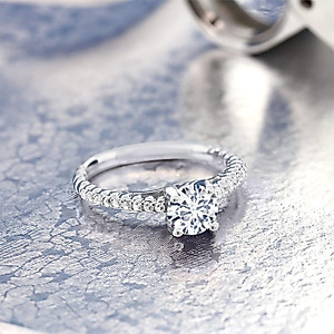 925 Sterling Silver Solitaire with Accent Stones Lab Grown Diamond Engagement Ring Forever Brilliant Round 1.38cttw Moissanite by Charles & Colvard (Size 8)