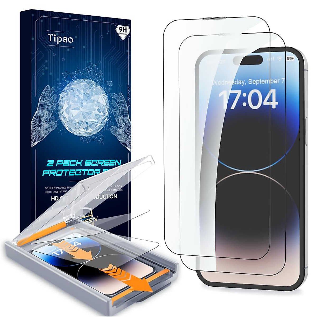 2 Pack Privacy Screen Protector for iPhone 14 Pro Max 6.7 inch,Sensor Protection,Auto Dust-Elimination Installation,Dynamic Island Compatible,Case Friendly Tempered Glass Film,[9H Hardness] (14 Pro Max HD)