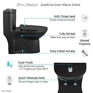 Swiss Madison SM-1T205MB Sublime One Piece Elongated Toilet Dual Flush, Matte Black