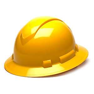 PYRAMEX Ridgeline Full Brim Hard Hat, 4-Point Ratchet Suspension, Yellow