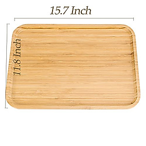 HEIHAK 2 Packs 15.7 x 11.8 x 0.8 Inch Rectangle Bamboo Trays, Decorative Bamboo Serving Platters, Natural Bamboo Serving Tray Wooden Breakfast Tray for Food, Coffee, Fruits, Bread, Cheese