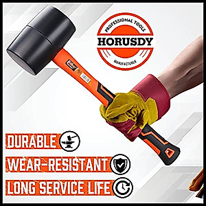 HORUSDY 16 oz Rubber Mallet Hammer, Fiberglass Rubber Mallet Handle (16oz Rubber Mallet)