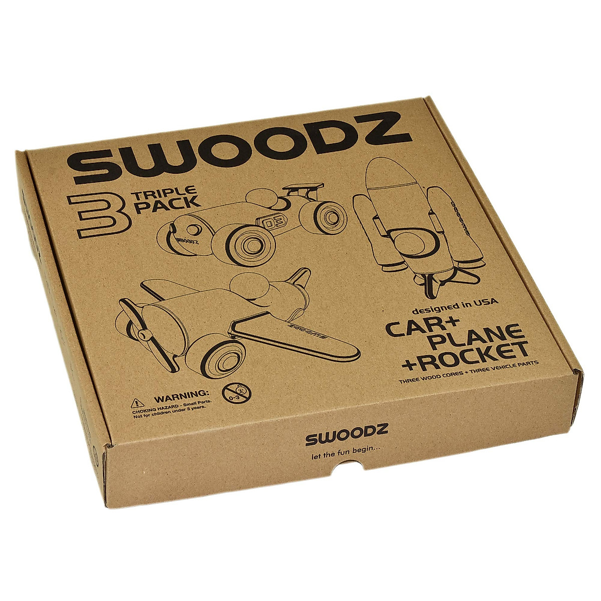 SWOODZ Wooden Toy Vehicles Play Set, Take Apart Car, Plane and Rocket Kit, Assembly Wooden Toys, STEM Learning Gifts for 3 4 5 6 Year Olds, Kids, Toddlers, Boys, Girls, Children