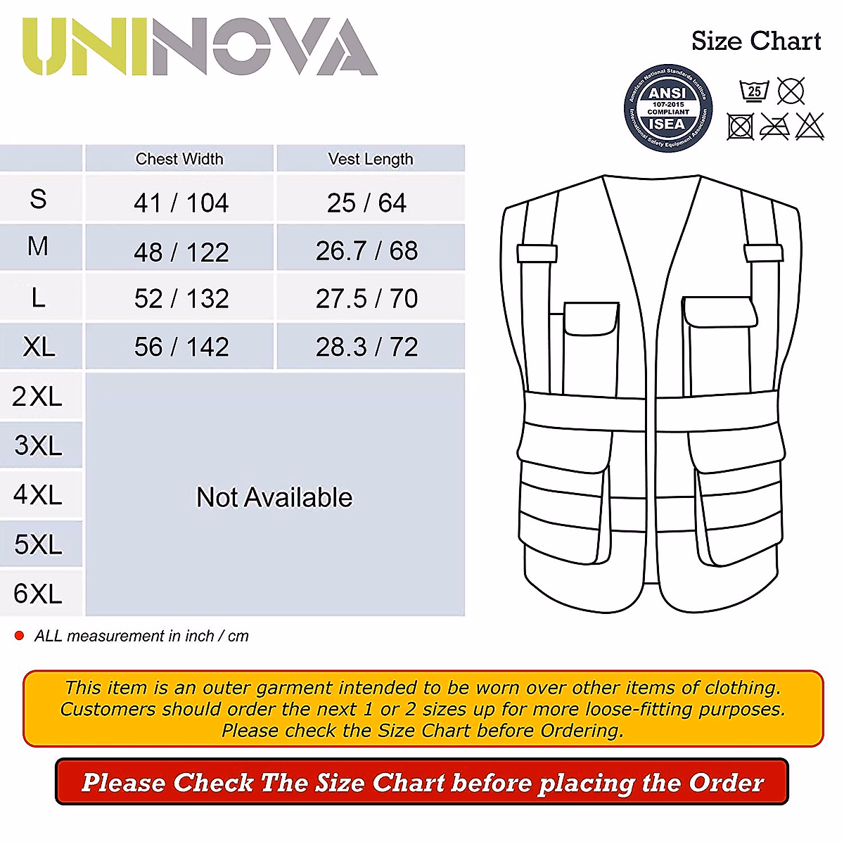 UNINOVA High Visibility Safety Vest - Multi Pockets Reflective Mesh Breathable Workwear, ANSI/ISEA Standards (Large, Black Mesh-02)