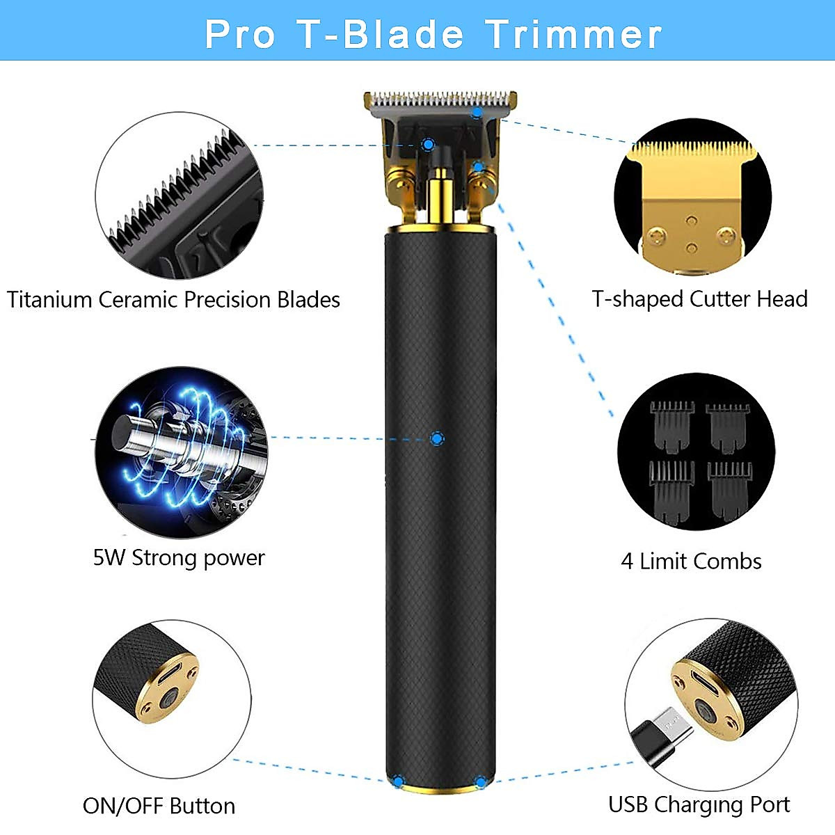 Professional Hair Clippers for Men, Electric T-Blade Hair Trimmer 0mm Baldheaded Hair Clipper Zero Gapped Detail Beard Shaver Barbershop