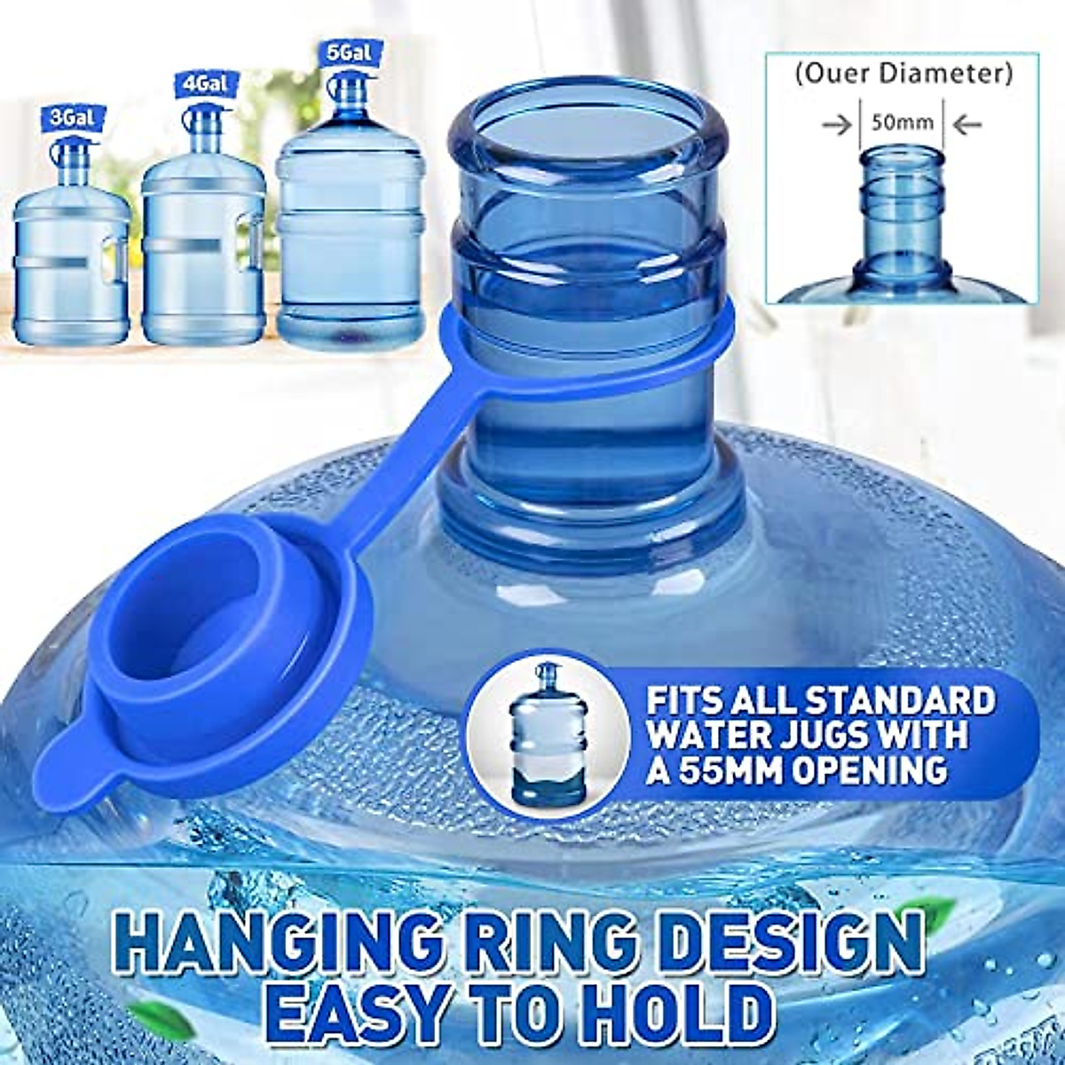 5 Gallon Water Jug Cap Reusable Water Jug 5 Gallon Cap Replacement Water Bottle Snap On Cap 5 Gallon Non-Spill Caps for 55mm Water Bottle(Cap Reusable with Handle)