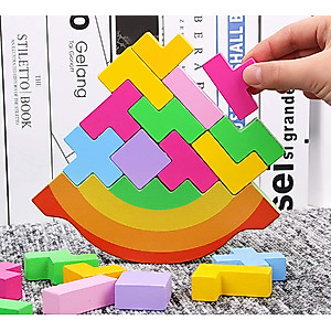 BESTING Wooden Rainbow Stacking Blocks Parent-Child Children's Educational Toys Swing Boat Interlock Decompression Preschool Balancing Games (TJ016)