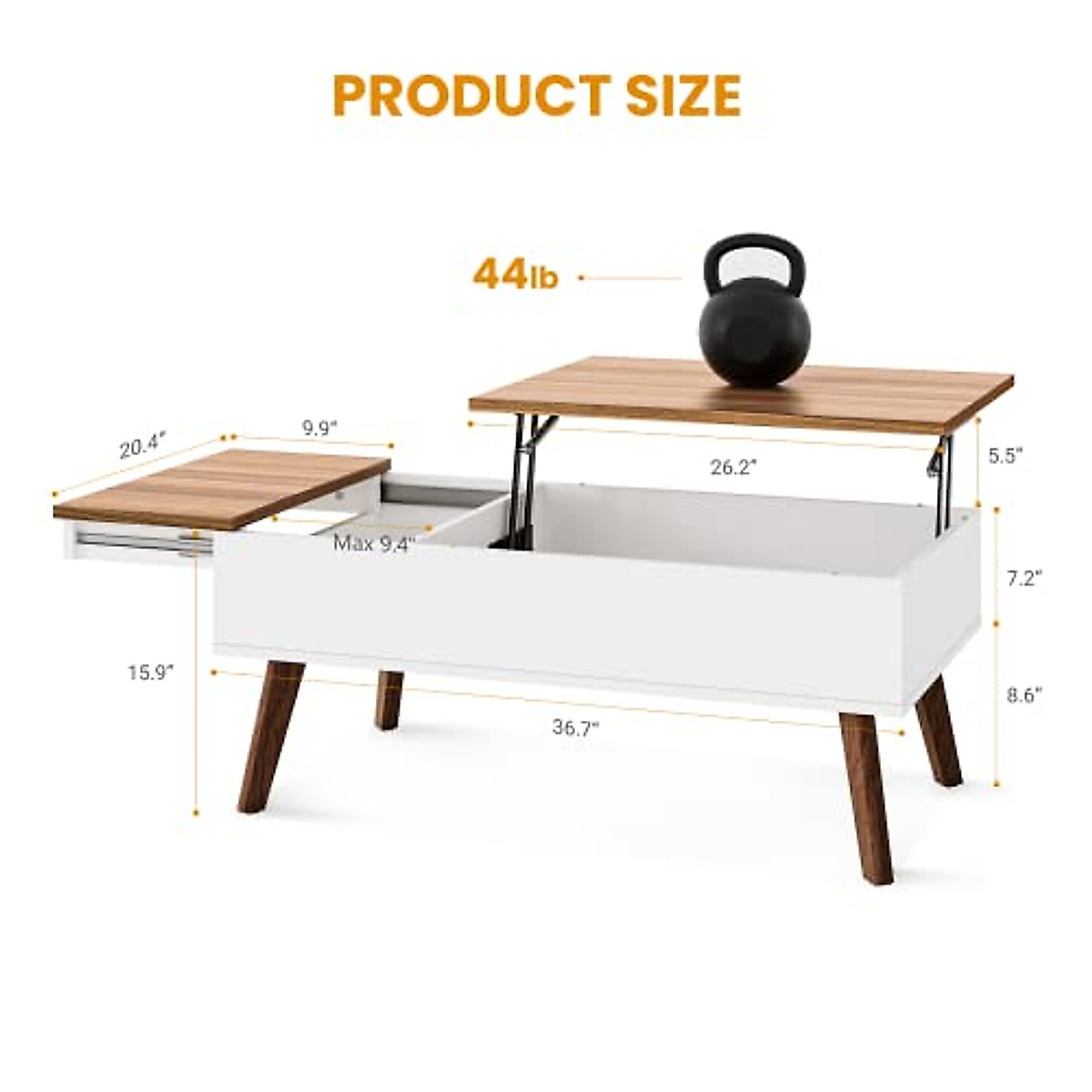 Bidiso Lift Top Coffee Table, Ten Minute Install Coffee Table Center Table with Hidden Storage Compartments, Rising Tabletop Dining Table Coffee Table for Living Room，Walnut