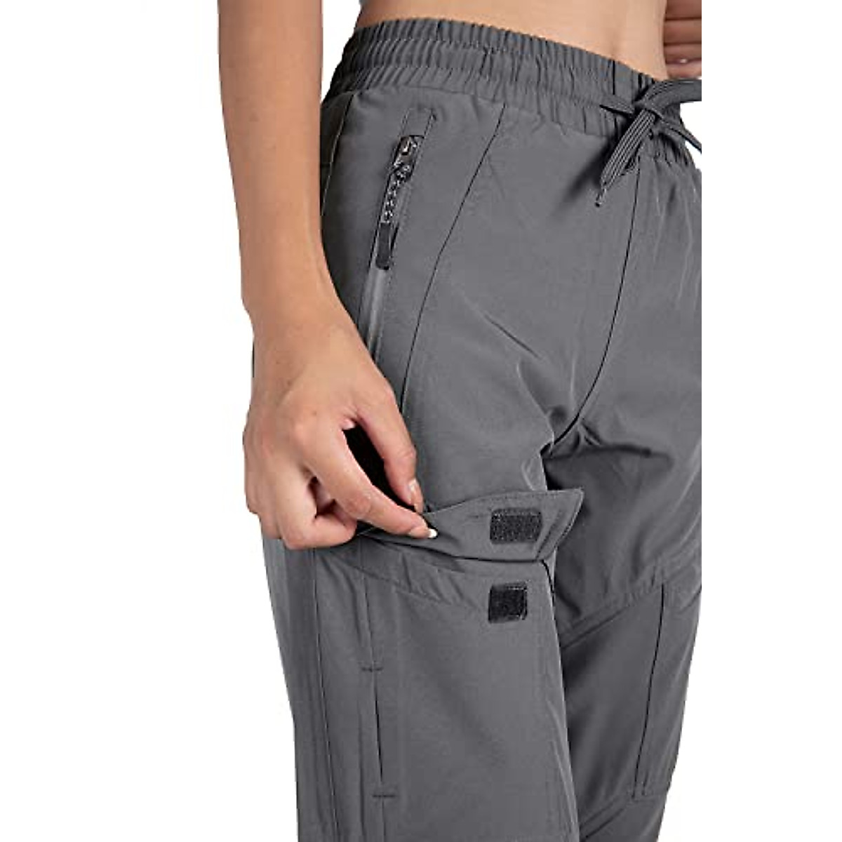 Singbring Women's Outdoor Athletic Workout Quick Dry UPF 50 Hiking Cargo Joggers Pants Zipper Pockets (Gray88-L) Grey
