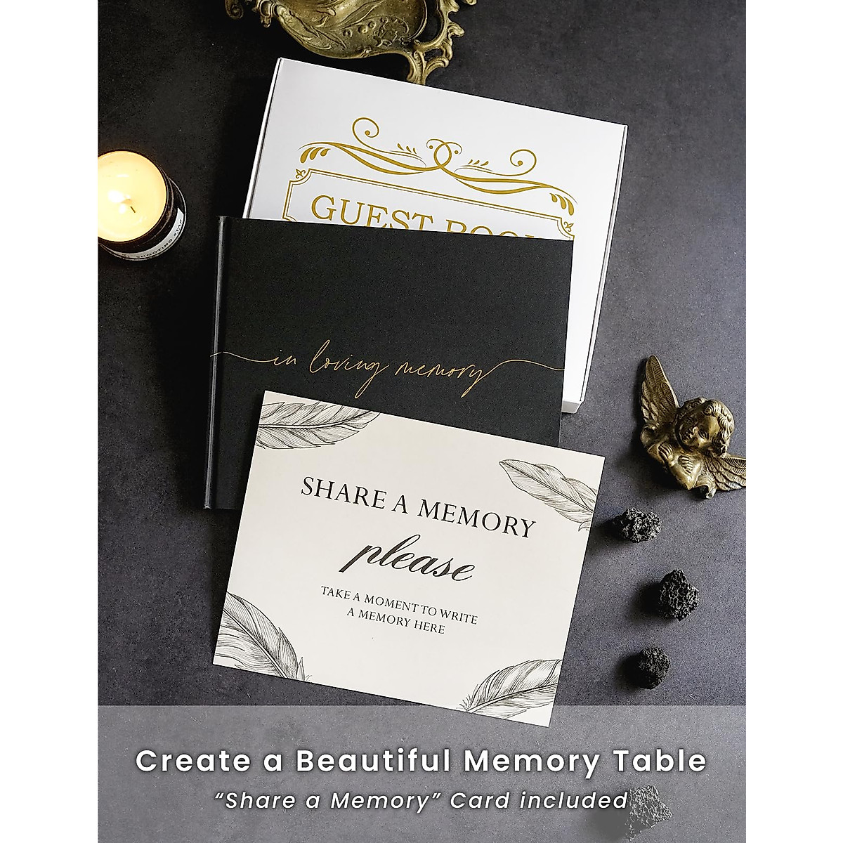 Twill Funeral Guest Book - in Loving Memory Guestbook with a Memory Table Sign - Hardcover Guest Sign in Book for Funeral Service - 320 Entries, 9"x7.5", Black