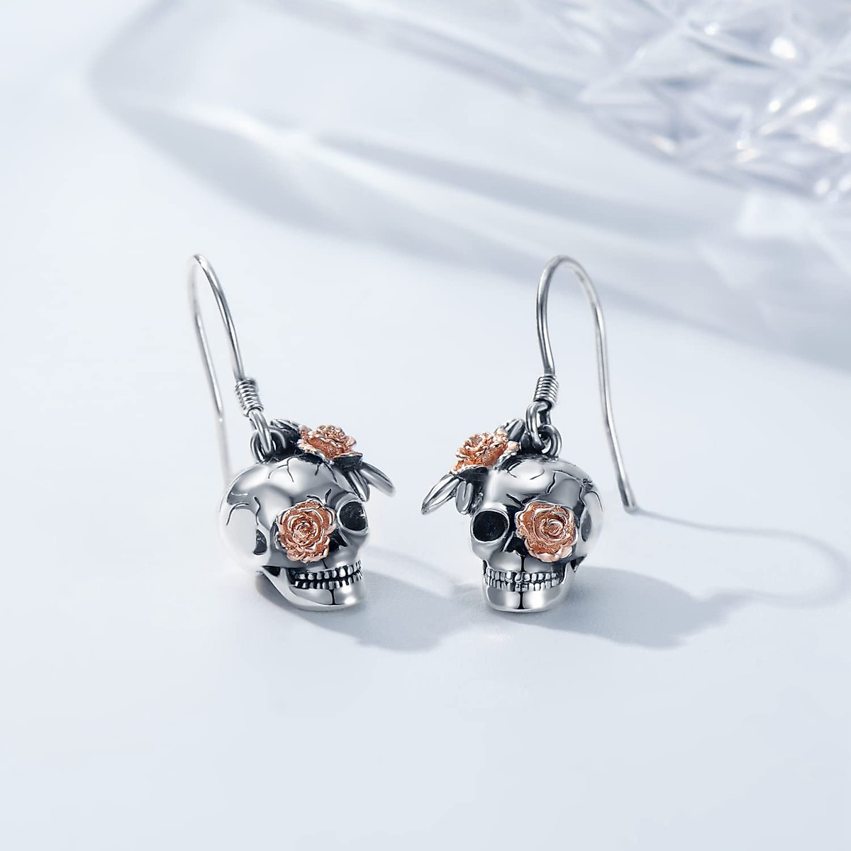 Gothic Skull Earrings 925 Sterling Silver Dangle Skull Jewelry for Women