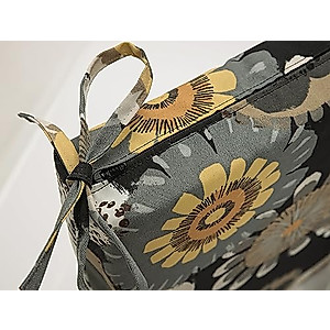 Pillow Perfect Floral Outdoor Patio Seat Cushion with Ties, Plush Fiber Fill, Weather, and Fade Resistant, Square Corner - 20" x 20", Black/Yellow Crosby, 2 Count