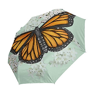 Compact Travel Umbrella Monarch Butterfly Illustration Drawn In Pen With Digital Color Sun & Rain Auto Open Close Protable Windproof Folding Umbrellas