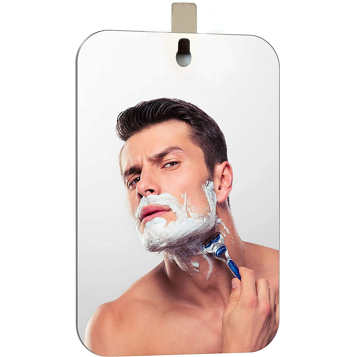 XoYo-Large Fogless Shower Mirror（11inX7.48in）, Includes 1 Adhesive Hooks, Anit-Fog Shower Mirror, Shower Makeup Shave Mirror, Frameless Shower Mirror, Wall Hanging Mirror