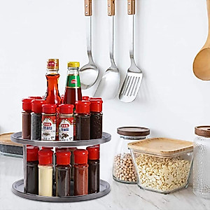 2 Tier Lazy Susan Turntable Organizer,Stainless Steel 360 Degree Turntable Pantry cabinet Turning Table Spice Rack Organizer Tray for Kitchen Bathroom Bedroom Parlor