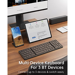 BRIMFORD Foldable Bluetooth Keyboard, Foldable Wireless Portable Keyboard with Numeric Keypad, USB-C Rechargeable Travel Keyboard for Laptop,Tablet,iPad,Smartphone(Silver)