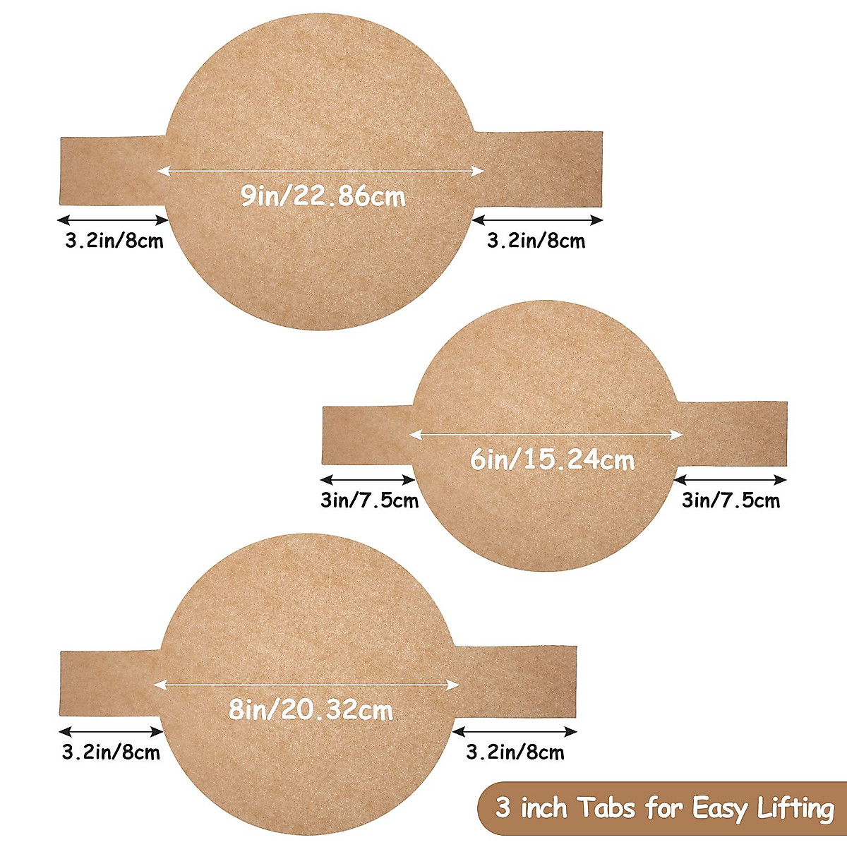 120 Pieces Precut Circle Cake Pan Liners Round Parchment Paper Non-stick Parchment Paper with Lift Tabs for Baking (Brown)