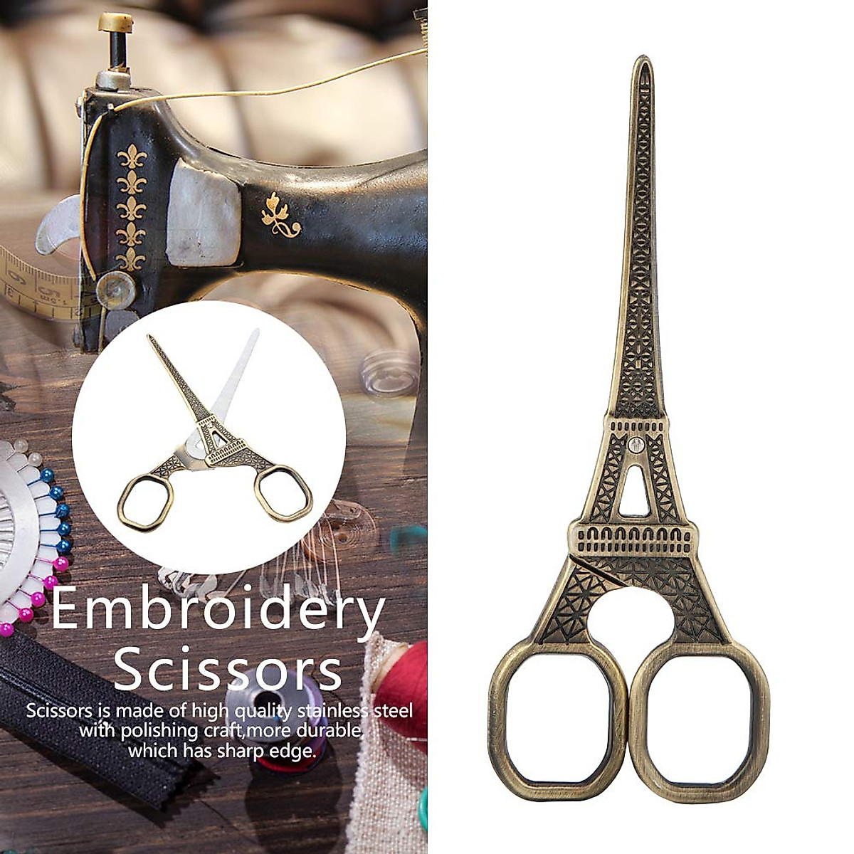 Stainless Steel Scissors DIY Fashionable Eiffel Tower Shape Sewing Shears Art Work Dresser Embroidery Tool Scissor(bronze)