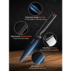 FOHERE Knife Set with Block 13 Pieces Stainless Steel Knife Sets for Kitchen with Built-in Sharpener Sharp Kitchen Knife Block Set with Granite Pattern, Anti-slip Handle Rust Resistant, Black