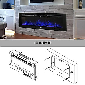 Clihome 50in Electric Fireplace Fire Places Electric Fireplace Inserts Electric Fireplace Heater Fireplace Decor Fireplace Heater with Timer, Remote Control, Adjustable Flame Color 750/1500W