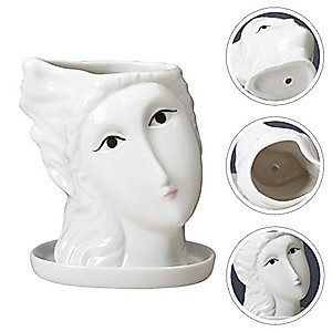 Cabilock Human Sculpture Planter Goddess Bonsai Planter Face Flower Pot Head Planter Pot Ceramic Succulent Planter Bonsai Pot Face Vase for Home Garden Decoration Portrait Vase Human Statue Planter