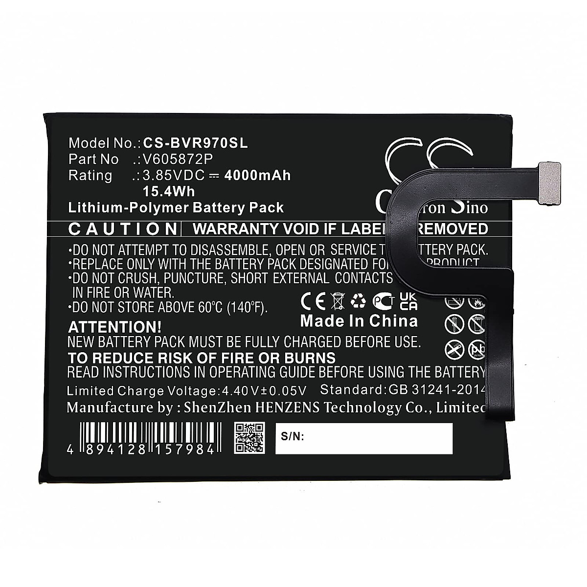 LIFH Replacement Battery for BV9700 fits V605872P Li-Polymer 4100mAh