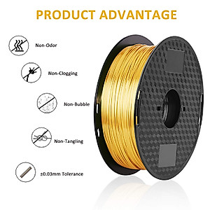 Silk Gold PLA Filament 1.75mm, MCHYI Silk Shiny 3D Printer Filament, 1kg 1 Spool
