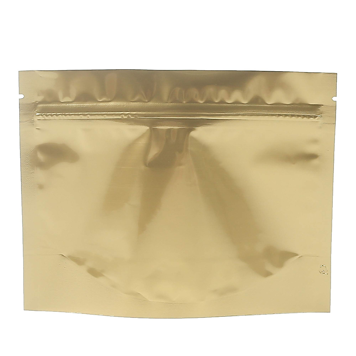 QQ Studio Pack of 100 Double-Sided Glossy Wide Mouth Smell Proof Stand Up Resealable Pouch Bags (Glossy Gold, 6.5x5" (3oz))