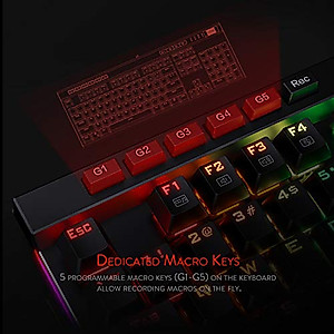 Redragon K580 VATA RGB LED Backlit Mechanical Gaming Keyboard with Macro Keys & Dedicated Media Controls, Onboard Macro Recording (Blue Switches)