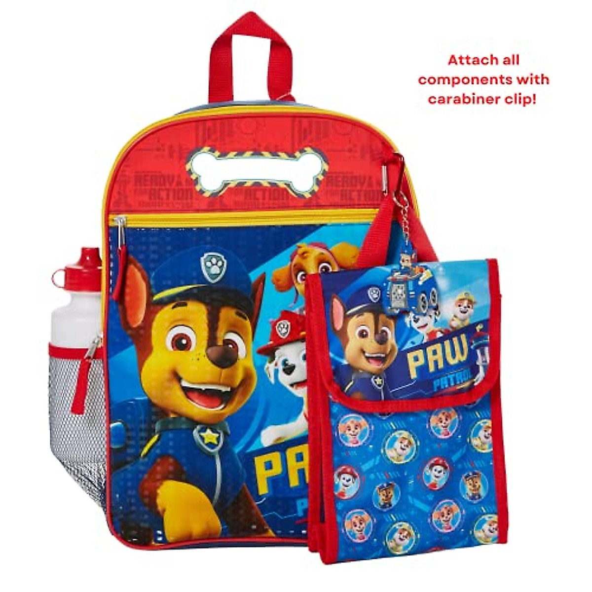 RALME Nickelodeon Paw Patrol Backpack Set for Kids, 16 inch with Lunch Bag and Water Bottle, 5 Piece Value Set Multicolor