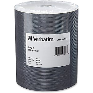 Verbatim 97017 DVD-R, 4.7GB, 16X, 100/PK, Shiny Silver