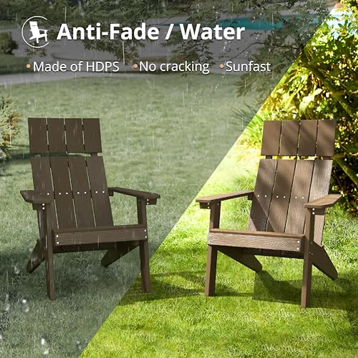 LUE BONA Modern Adirondack Chairs Set of 4, Dark Brown Plastic Adirondack Chair, High Back Poly Adirondack Fire Pit Chairs Weather Resistant, Patio Outdoor Chairs for Porch, Deck, Pool, Garden, 330LBS