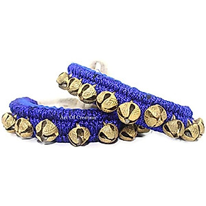 Art of Creation Kathak Dancing Ghungroo Anklet Pair 1 Line Big Indian Classical Dancers Musical Instrument Bharatnatayam Ghungru (Blue Paded 1 Line 20 Bell)