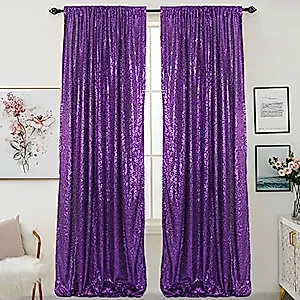HELAKU Purple Sequin Backdrop Curtains - 2 Panels 2.3x8Ft Purple Glitter Background Backdrop Sparkly Curtains for Birthday Wedding Party Decorations