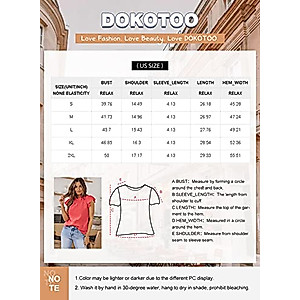 Dokotoo 2023 Stylish Ladies Tops and Blouses Solid Cotton Causal Crewneck Smocked Ruffle Short Sleeve Shirts Comfy Loose Fit Tunic Summer Sexy Tops for Women Rose M