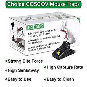 COSCOV Mouse Traps, Small Mice Traps That Work, Mice Snap Trap with Detachable Bait Cup - 12 Pack