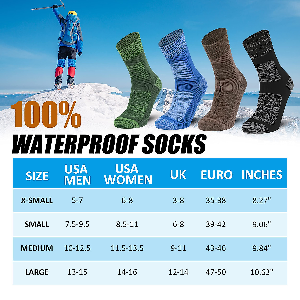 Agdkuvfhd Waterproof Socks for Women, Men Breathable Seamless Anti Blister Neoprene Socks for Hiking in Water & Rainy Muddy Road 1 Pair (Blue, Small)