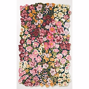 AVYAY RUGS Handmade Colorful Flower Silk & Wool Area Rug | Spring Garden Overflows The Frame | Unique Irregular Shape Hand-Tufted Floral Rug Perfect for Home Decor (4 x 6 FT)