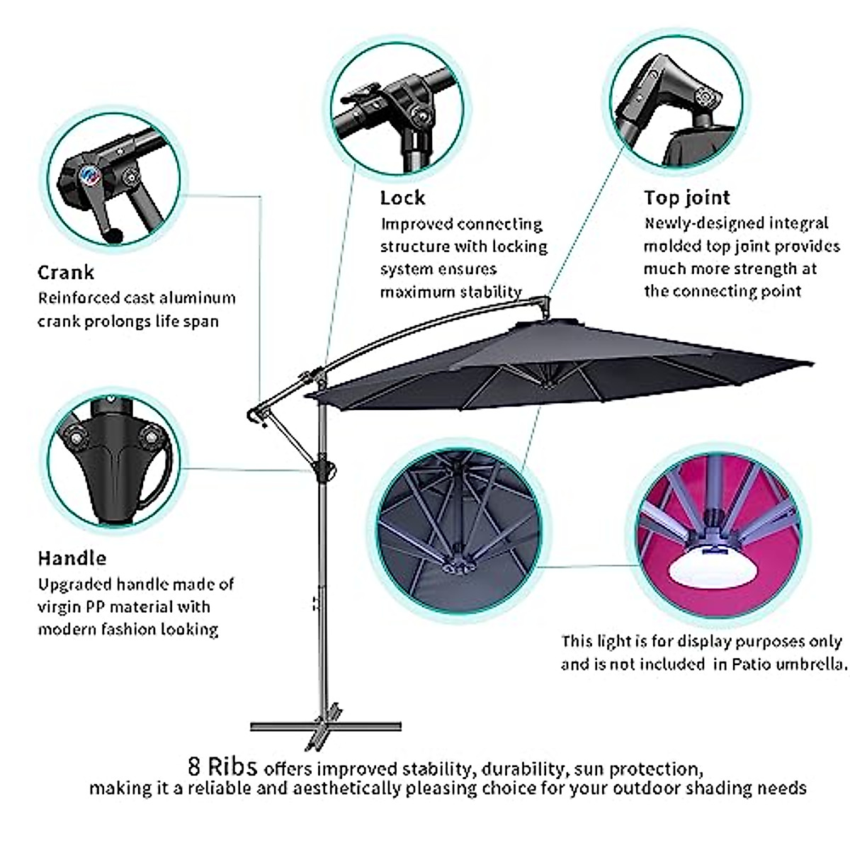 SUNNIMAX Patio Umbrella with base included, 10 FT outdoor offset umbrella for garden, w/UV Prection (GREY)