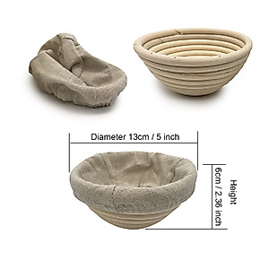 5 Inch Round Bread Proofing Basket Sourdough Rising Rattan Bowl for Artisan Bread Home Baking, 2 Pack