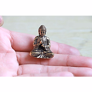 DMtse Brass Mini Antique Sakyamuni Buddha Statue Ornaments Meditation Seated Pose Journey Worship Attractive & Serene Small Pocket Buddha Statue Figurine