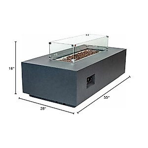 AMS Creations | Chelsea 55 inch Rectangular Wavy Dark Gray Concrete GFRC Natural Gas Fire Table Pit