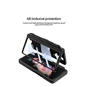CeeEee Samsung Galaxy Z Fold 3 5g Case Screen Protector 360 Degree Full Protection Built-in with 9H Tempered Glass Screen Protector with S Pen Holder and Kickstand Cover Hinge Protection, Black