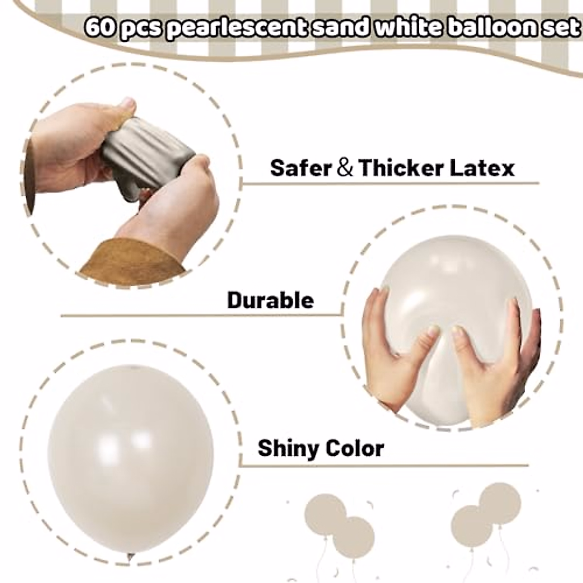 Pearl White Sand Balloons 12 Inch, 60 PCS Beige Cream Off White Pearl Balloons, Boho Neutral Nude Tan Latex Helium Party Balloon for Garland Birthday Wedding Baby Shower Anniversary Party Decorations
